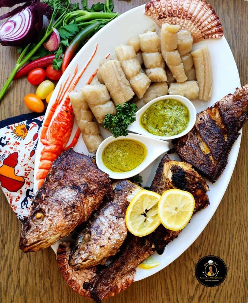 Frittierter Wolfsbarsch mit gedämpftem Bobolo * Chez Fadi